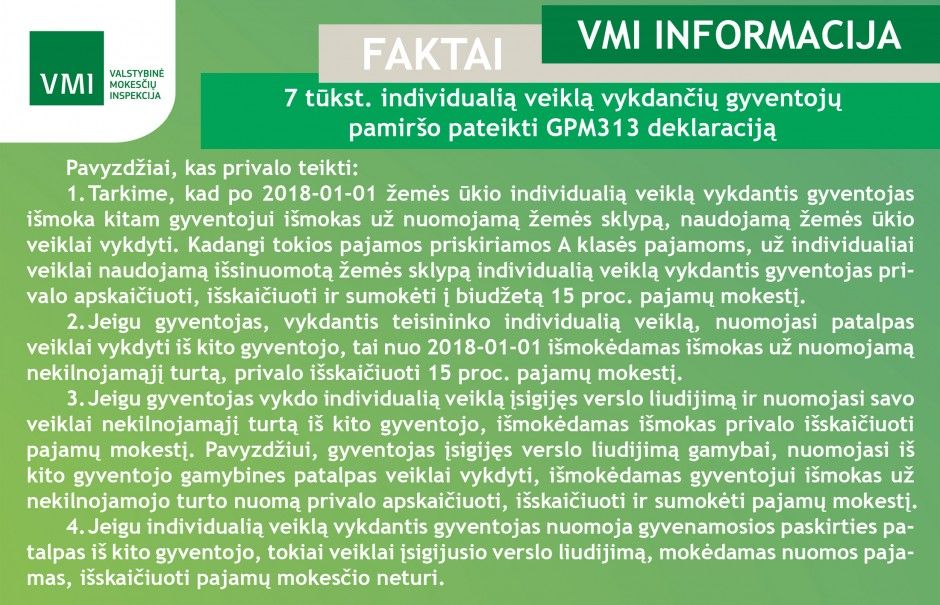 Versli mama, ar pateikei GPM313 deklaraciją? (VMI priminimas) - VERSLI MAMA